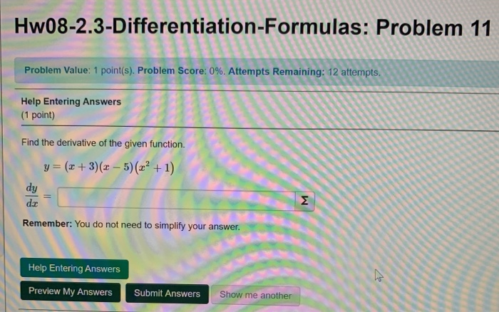 Solved Hw08-2.3-Differentiation-Formulas: Problem 11 Problem | Chegg.com
