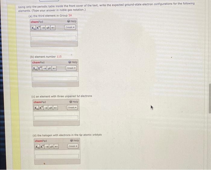 Solved Using only the periodic table inside the front cover | Chegg.com