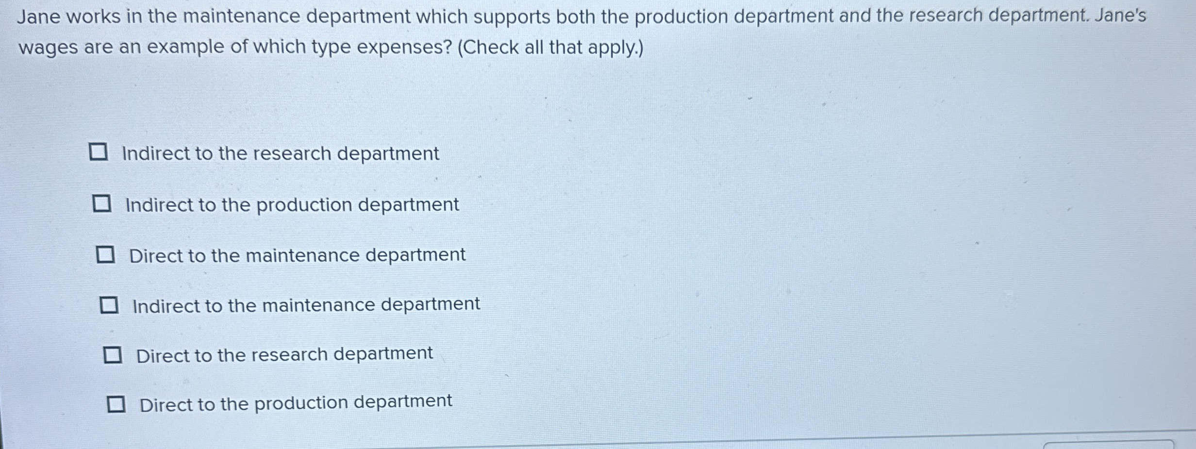 Solved Jane works in the maintenance department which | Chegg.com
