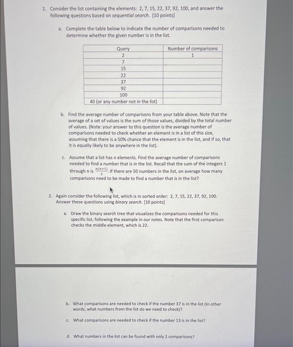 Solved 1. Consider the list containing the elements: | Chegg.com