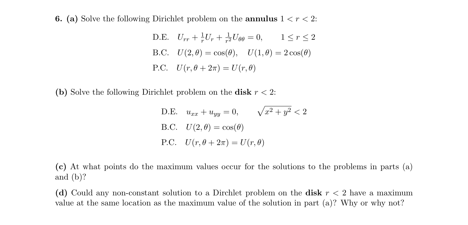 Solved (a) ﻿Solve the following Dirichlet problem on the | Chegg.com