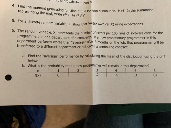 Solved probability in part a 4. Find the moment generating | Chegg.com