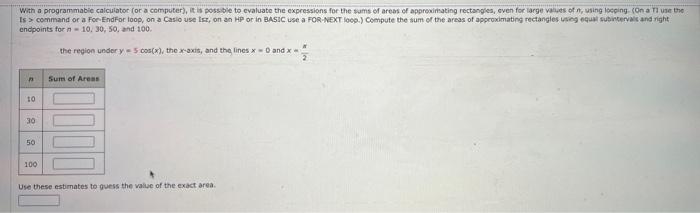 Solved endpoints for n=10,30,50, and 100 . the region under | Chegg.com