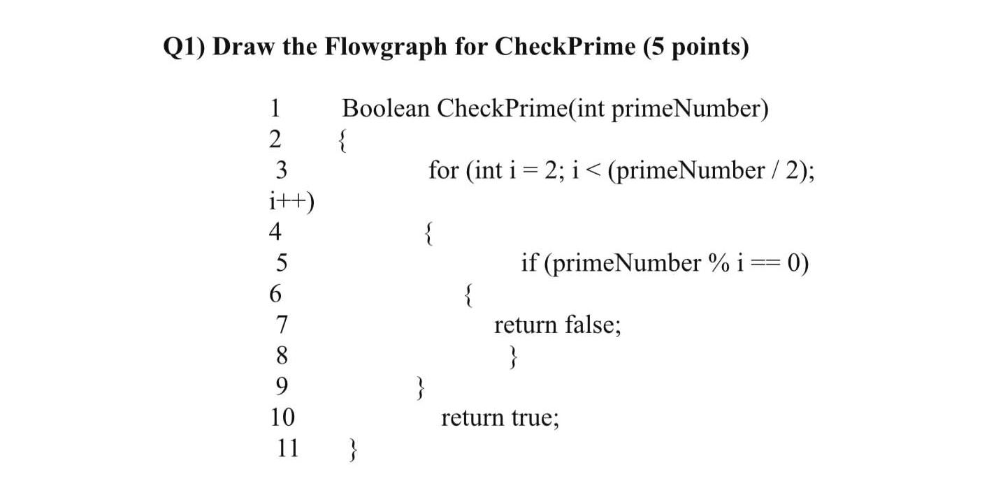 Solved Q1) ﻿Draw the Flowgraph for CheckPrime (5 ﻿points)1 | Chegg.com
