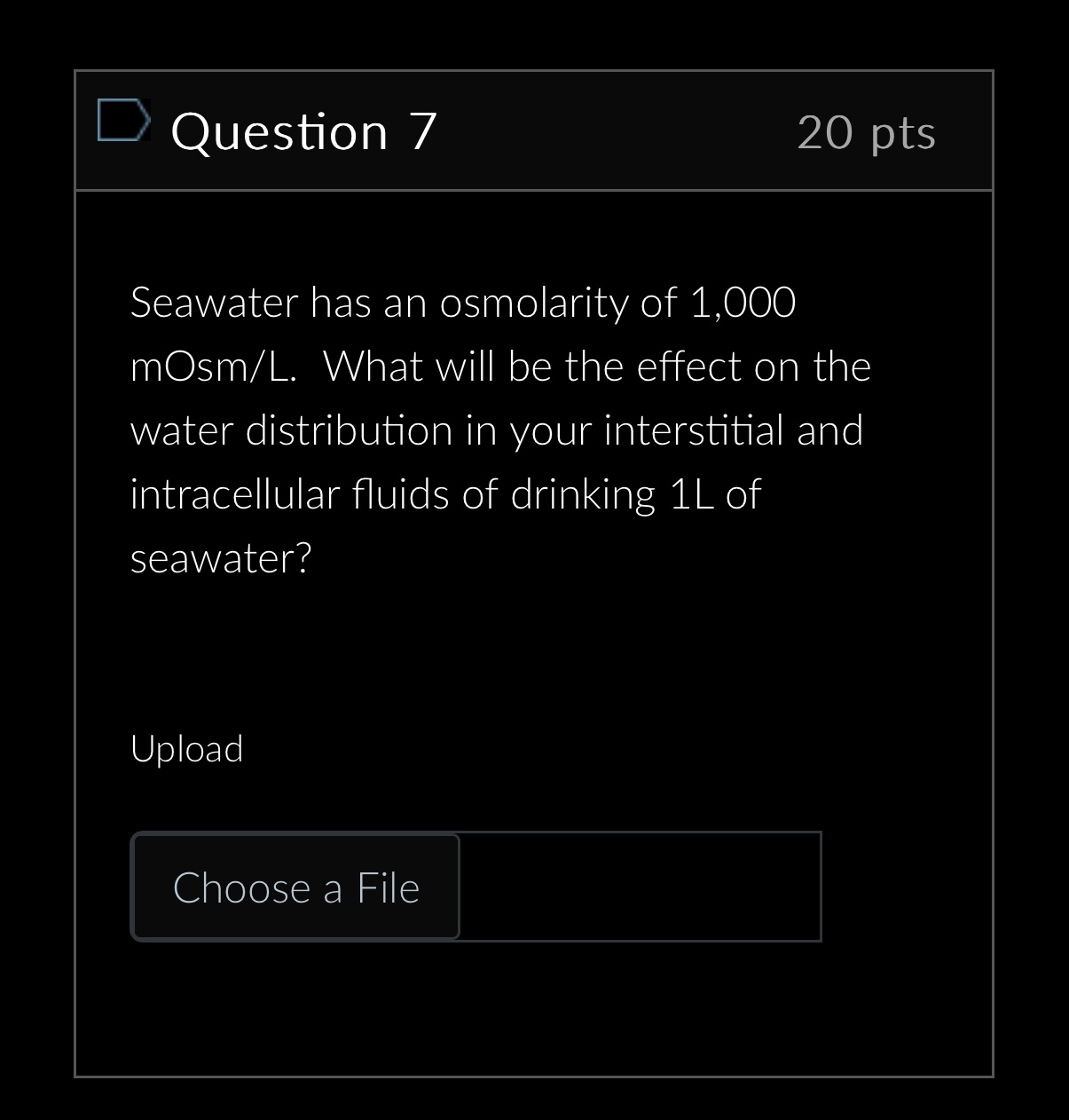 Solved Question 720 ﻿ptsSeawater has an osmolarity of | Chegg.com