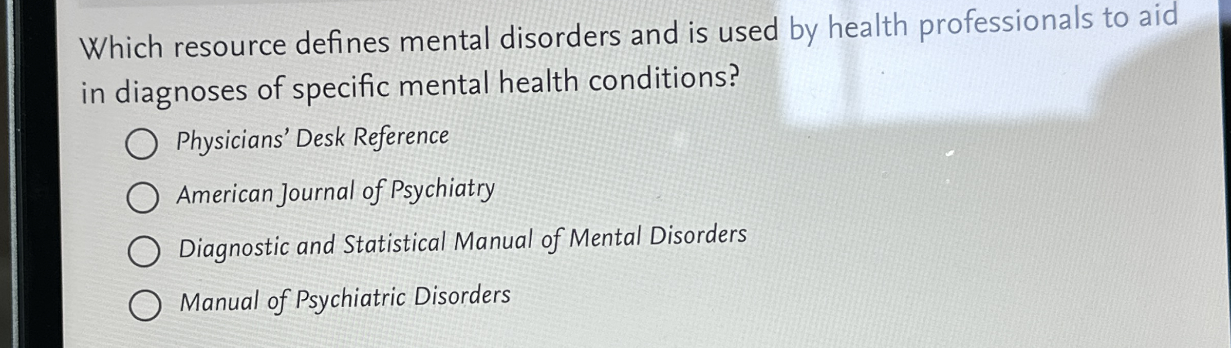 Solved Which resource defines mental disorders and is used | Chegg.com