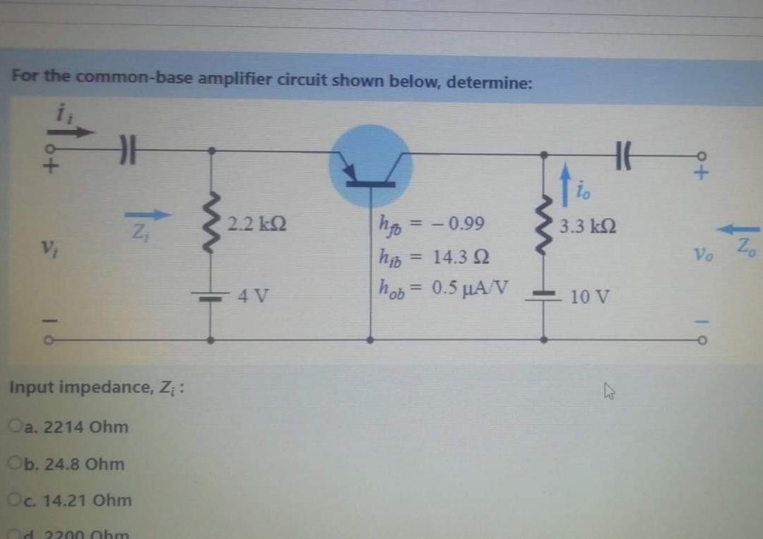 Solved For the common-base amplifier circuit shown below, | Chegg.com