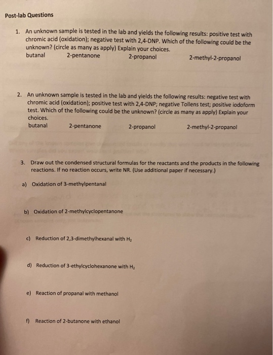 Solved Post-lab Questions 1. An unknown sample is tested in | Chegg.com