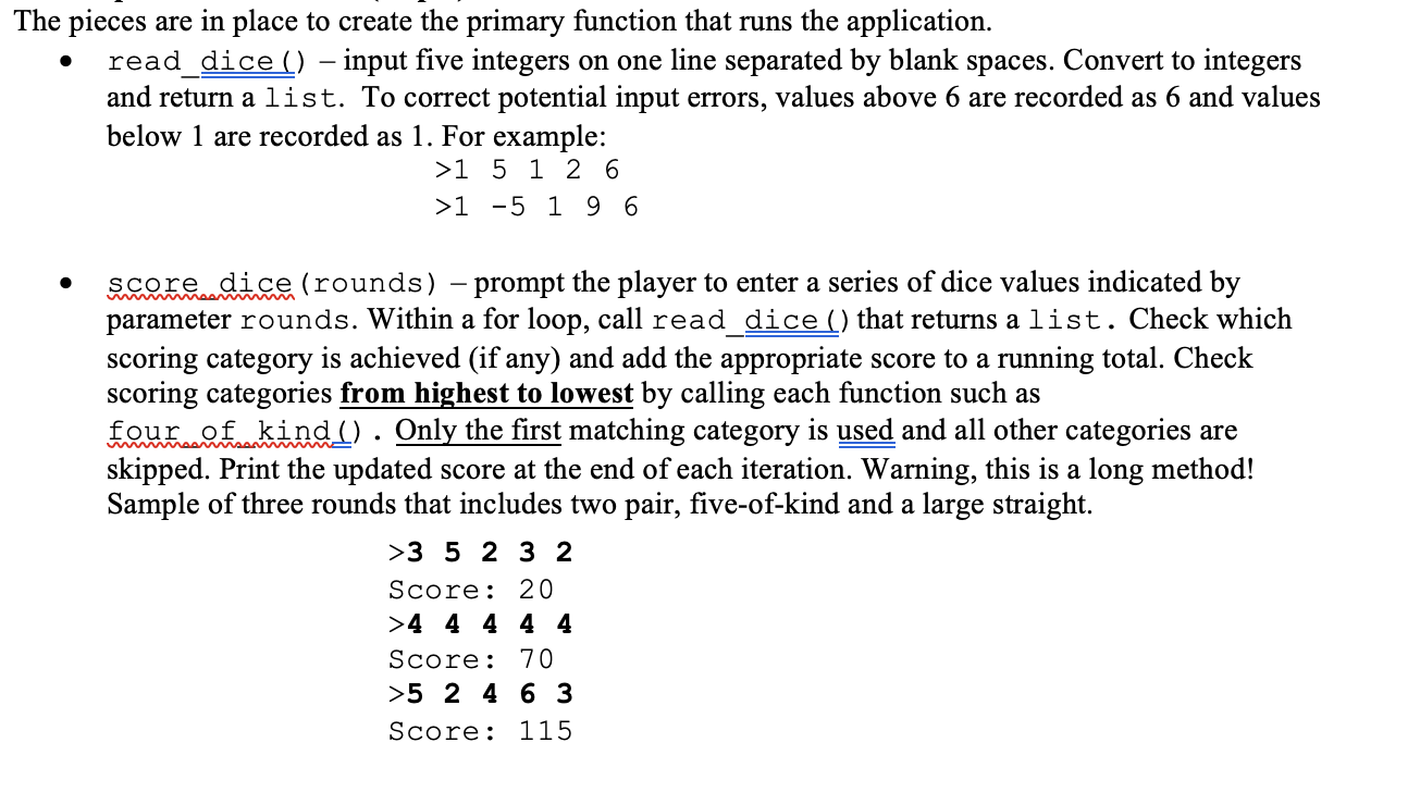 Solved • ﻿read_dice() – ﻿input five integers on one line | Chegg.com