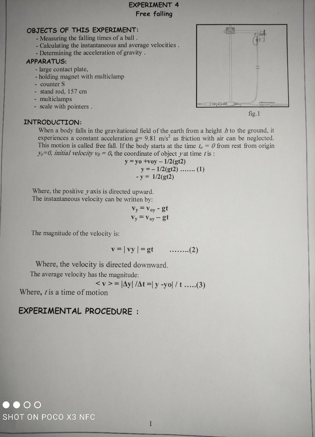 Solved EXPERIMENT 4 Free falling OBJECTS OF THIS EXPERIMENT: | Chegg.com