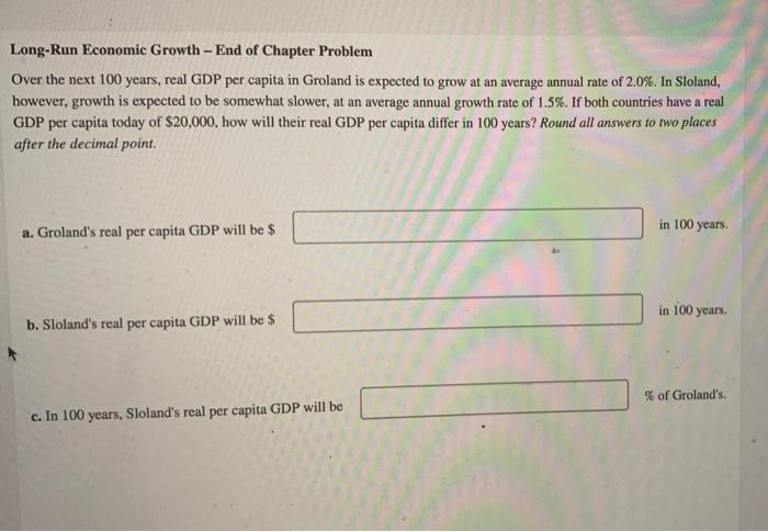 Solved - Long-Run Economic Growth - End of Chapter Problem | Chegg.com