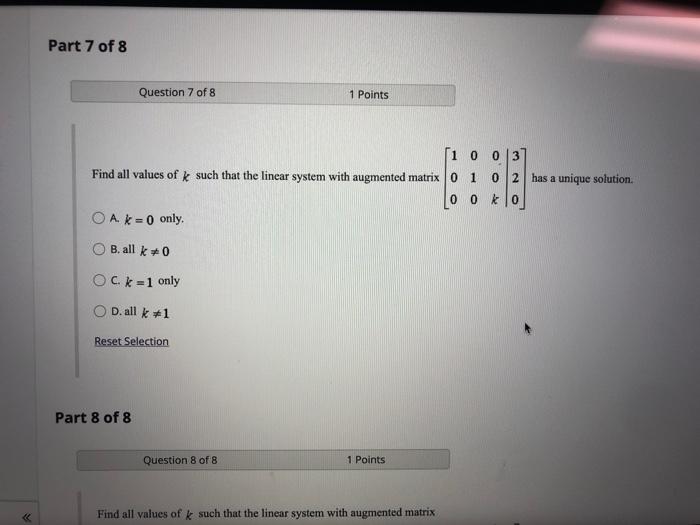 Solved Part 7 of 8 Question 7 of 8 1 Points 1 0 0 3 Find all | Chegg.com