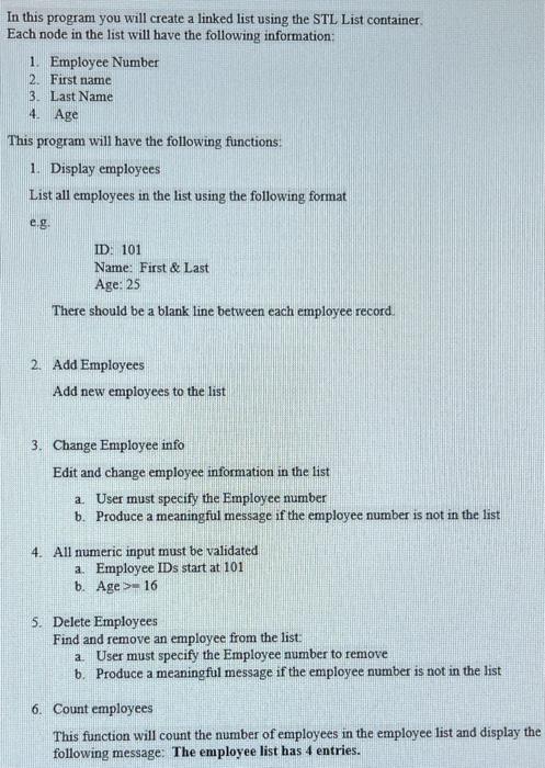 Solved In this program you will create a linked list using | Chegg.com