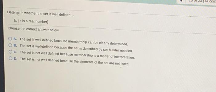 Solved (14 com Determine whether the set is well defined | Chegg.com