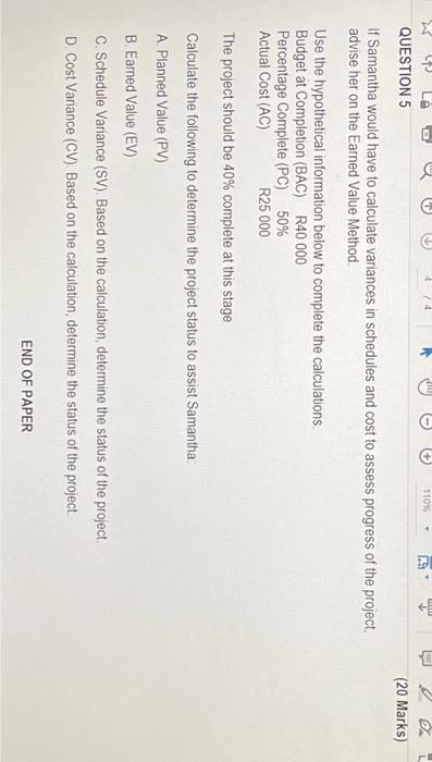 Solved If Samantha Would Have To Calculate Variances In
