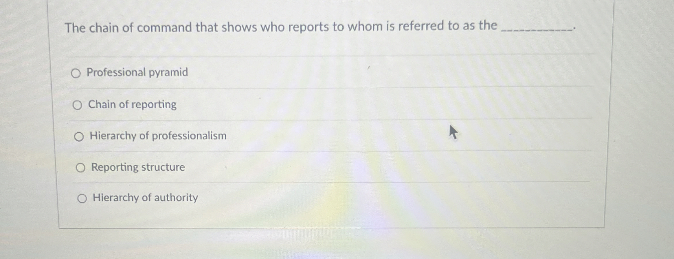 Solved The chain of command that shows who reports to whom | Chegg.com