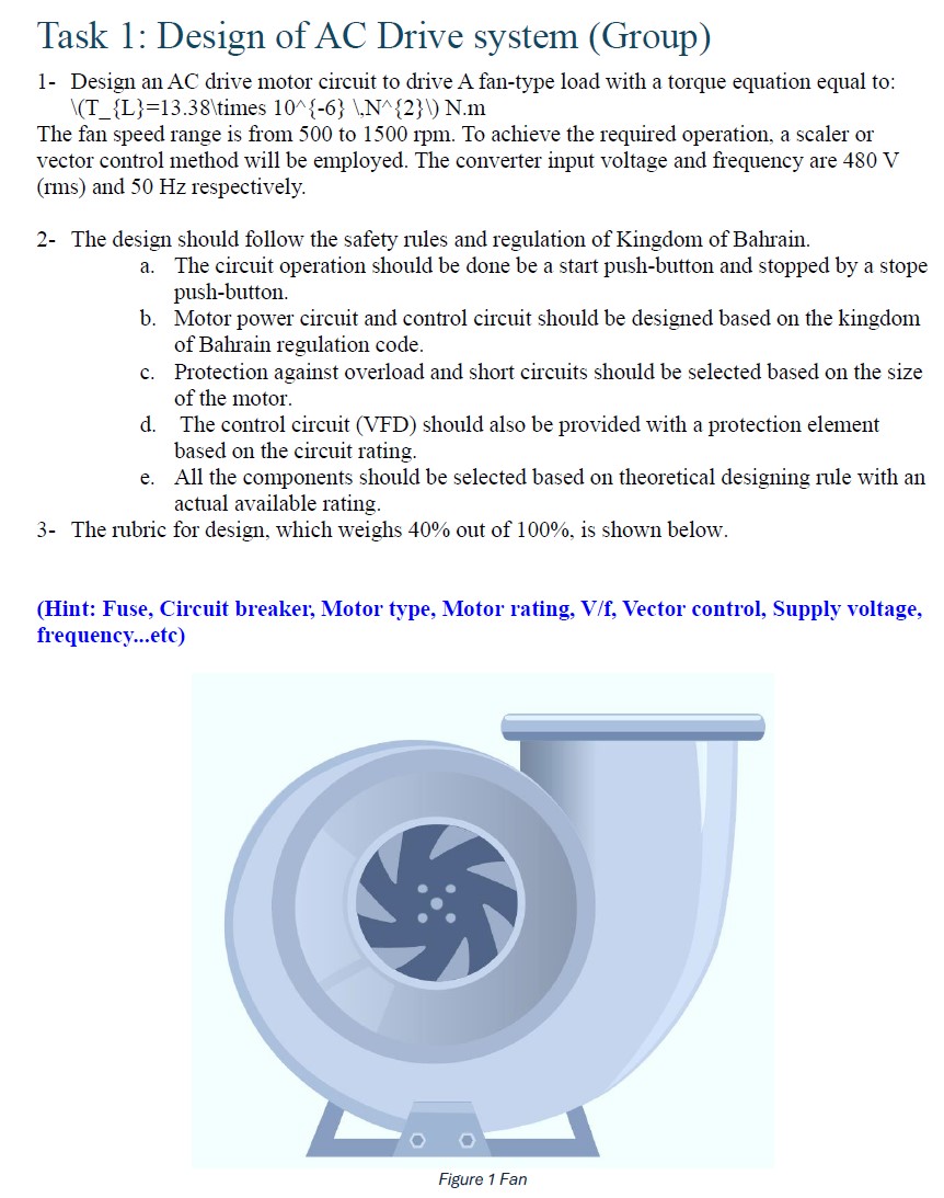 Task 1: Design of AC Drive system (Group)1- ﻿Design | Chegg.com