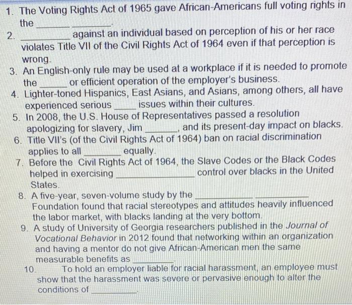 Solved 1. The Voting Rights Act of 1965 gave | Chegg.com