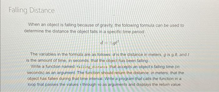 Solved Falling Distance When an object is falling because of | Chegg.com