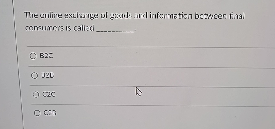 Solved The online exchange of goods and information between | Chegg.com
