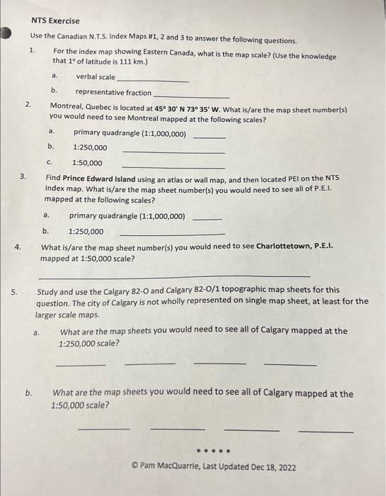 NTS Exercise Use the Canadian N.T.S. Index Maps #1,2 | Chegg.com