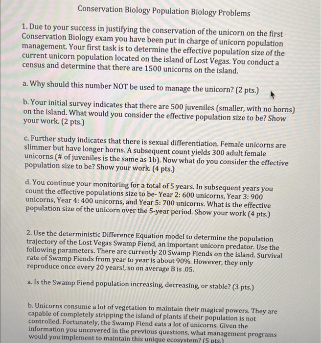 Solved Conservation Biology Population Biology Problems 1. | Chegg.com