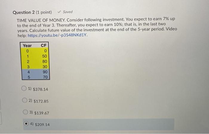 Solved Question 2 (1 point) Saved TIME VALUE OF MONEY. | Chegg.com Solved Question 2 (1 point) Saved TIME VALUE OF MONEY. | Chegg.com