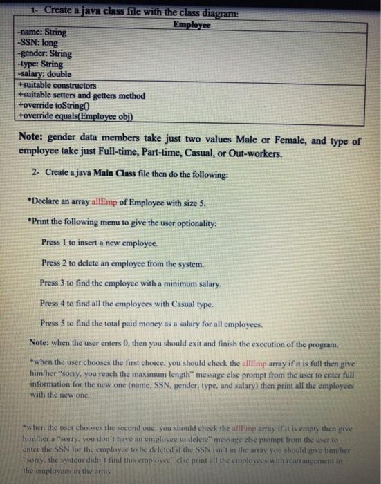 Solved 1- Create a java class file with the class diagram: | Chegg.com