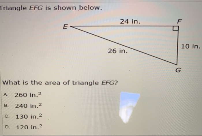Solved Triangle EFG is shown below. 24 in. F E 10 in. 26 in. | Chegg.com