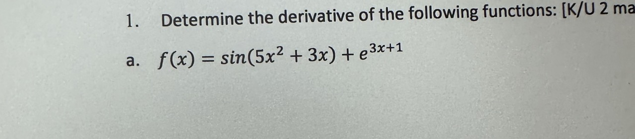 Solved Determine the derivative of the following functions: | Chegg.com