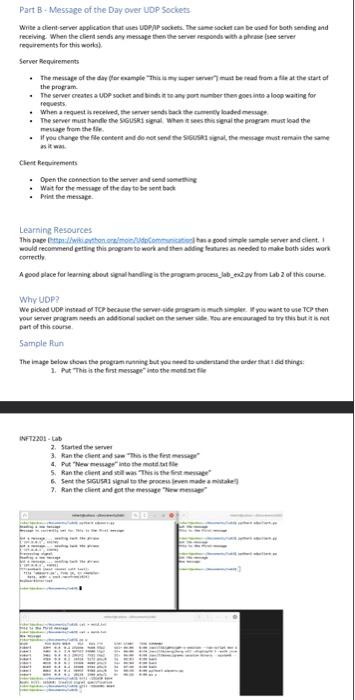 Solved Part B - Message of the Day oner UDP Sockets. Wribe a | Chegg.com