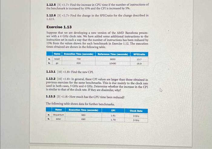 Solved 1.14.6 [10] Find the performance for the | Chegg.com