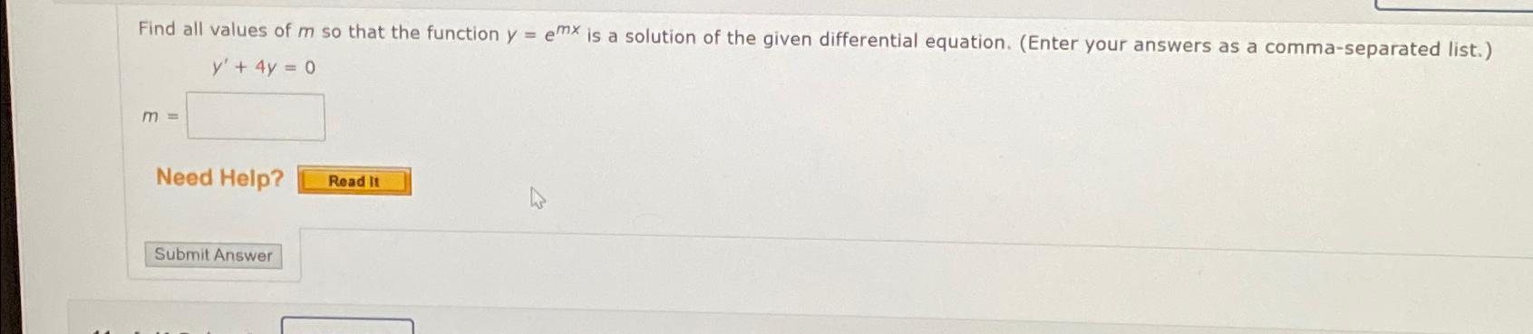 Solved Find all values of m ﻿so that the function y=emx ﻿is | Chegg.com