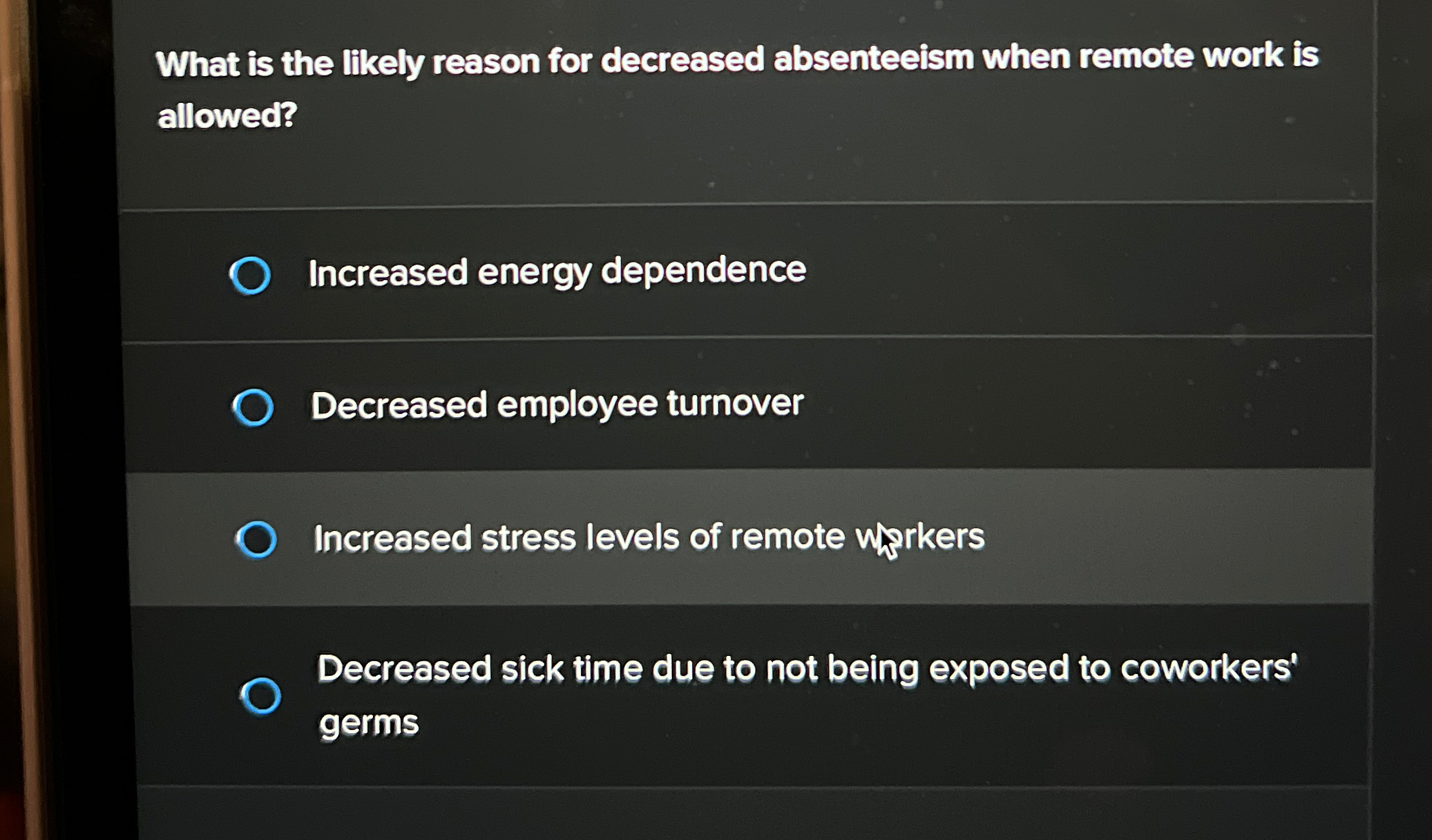 Solved What is the likely reason for decreased absenteeism | Chegg.com