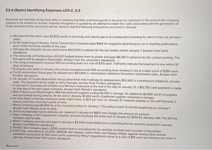 Solved E3-4 (Static) Identifying Expenses LO3-2, 3-3 | Chegg.com