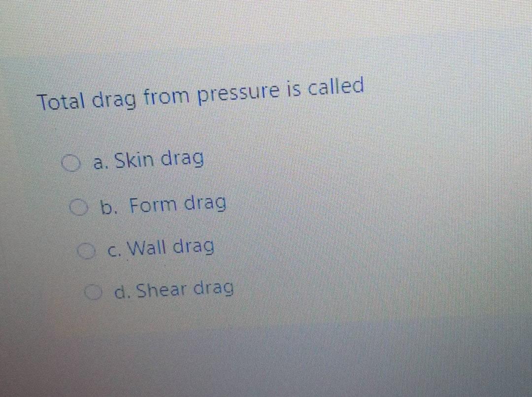 Solved Total drag from pressure is called a. Skin drag b. | Chegg.com