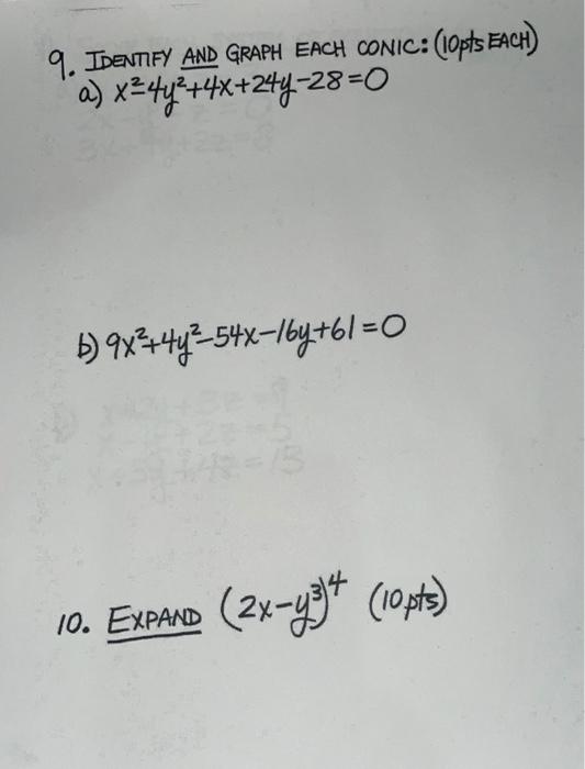Solved 9. IDENTIFY AND GRAPH EACH CONIC: (1Opts EACH) a) | Chegg.com