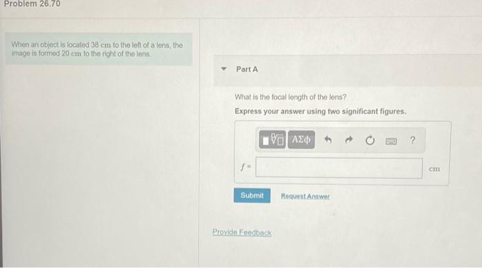 Solved Problem 26.70 When an object is located 38 cm to the | Chegg.com