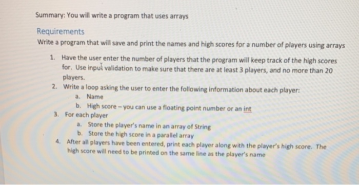 Solved Summary: You will write a program that uses arrays | Chegg.com