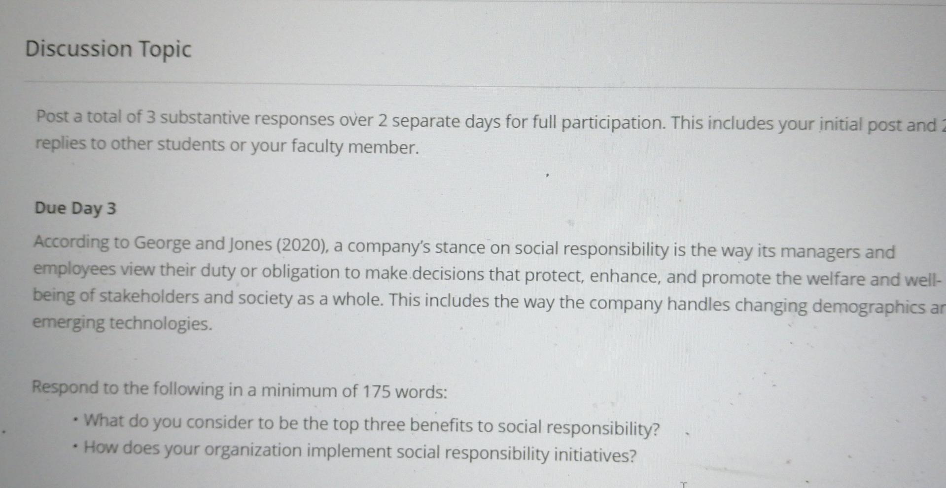 Solved Post a total of 3 substantive responses over 2 | Chegg.com