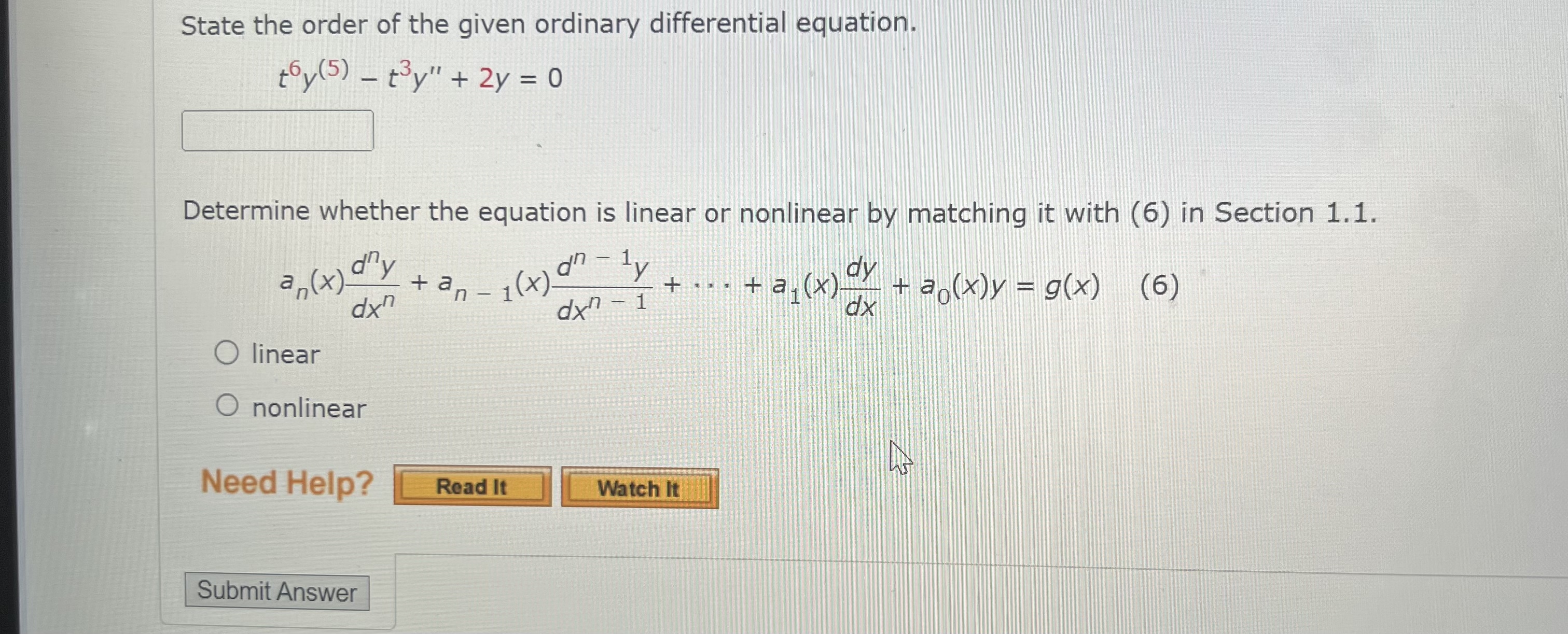 Solved State The Order Of The Given Ordinary Differential