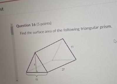 Solved Question 16 ( 5 ﻿points)Find the surface area of the | Chegg.com