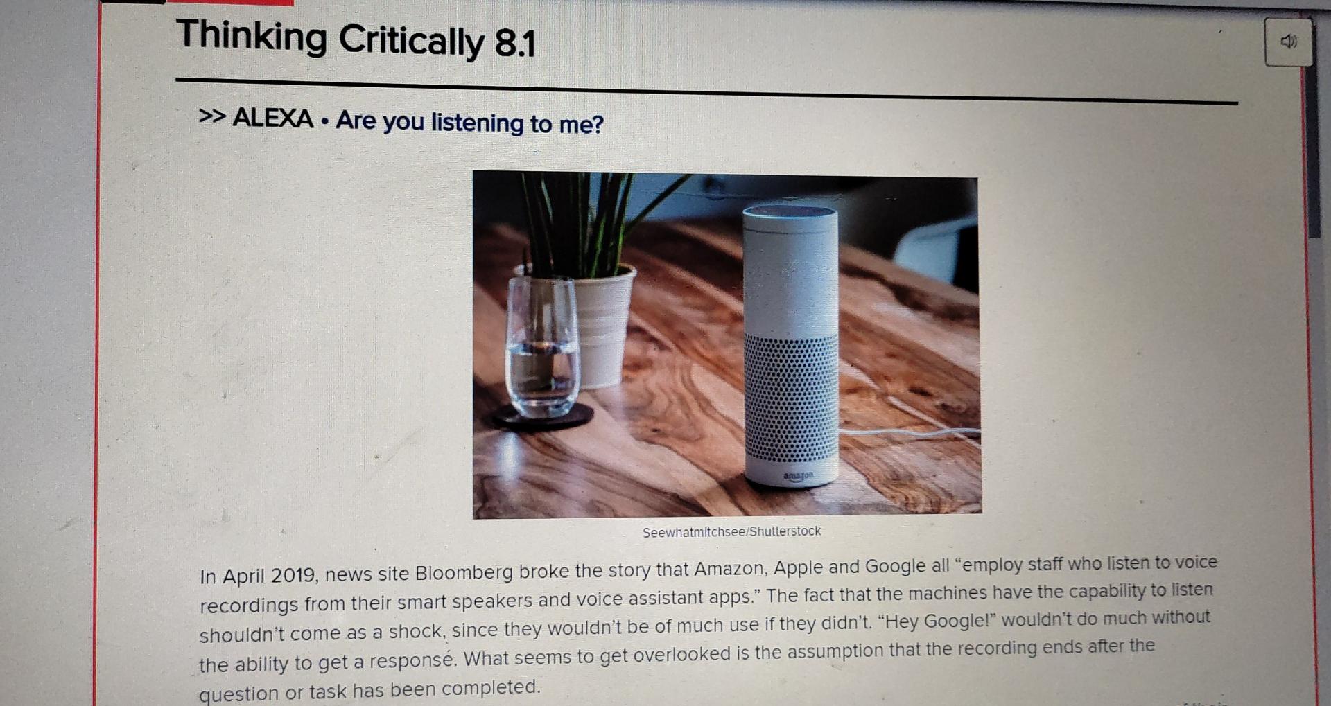 Solved Thinking Critically 8.1 >> ALEXA · Are you listening | Chegg.com