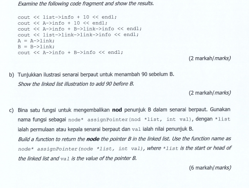 Solved Examine the following code fragment and show the | Chegg.com