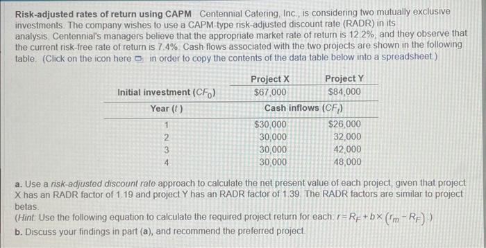 Solved Risk-adjusted rates of return using CAPM Centennial | Chegg.com