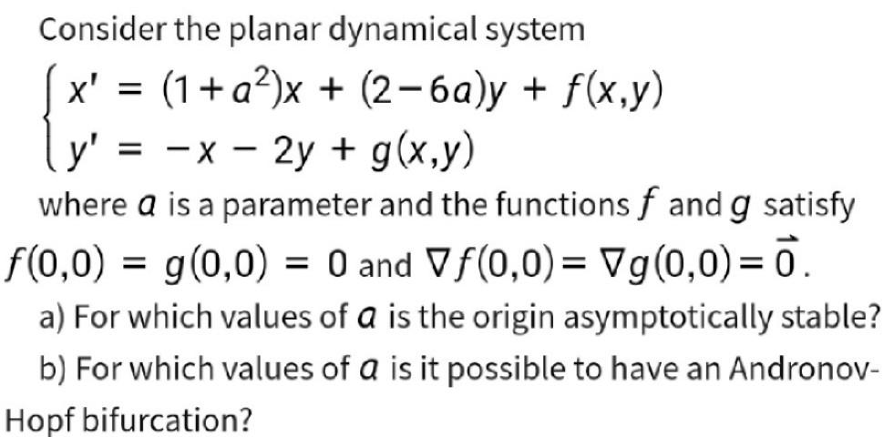 Solved Consider the planar dynamical system | Chegg.com