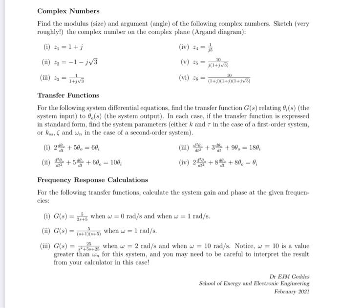 Solved Complex Numbers Find the modulus (size) and argument | Chegg.com