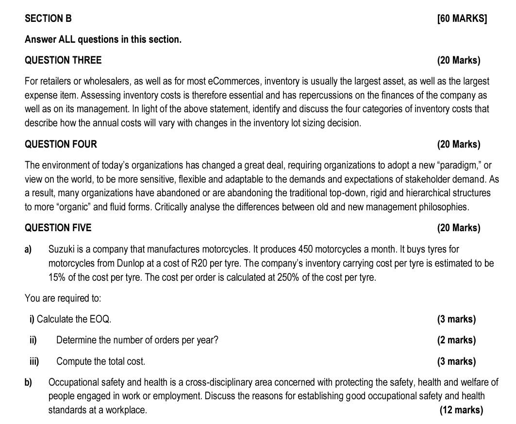 Solved SECTION B [60 MARKS] Answer ALL questions in this | Chegg.com