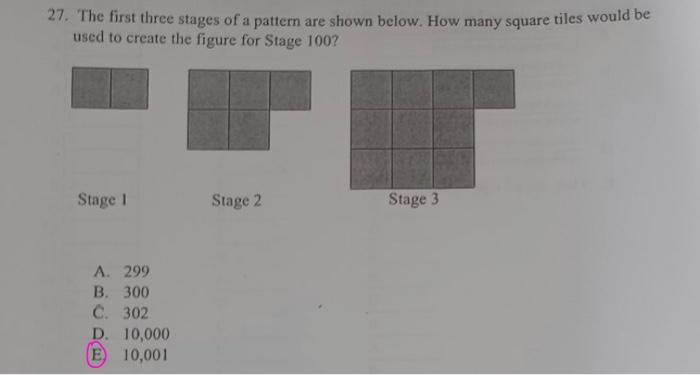Solved 7. The first three stages of a pattern are shown | Chegg.com