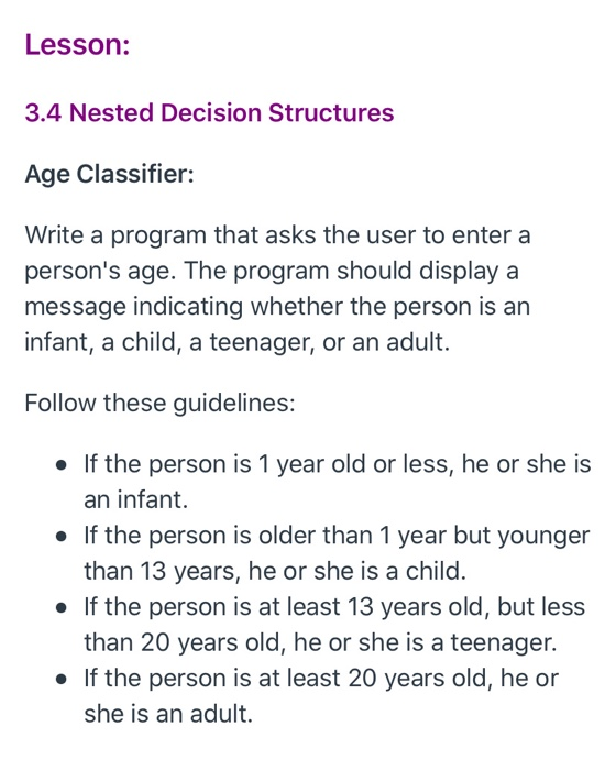 Solved Programming Practice 3.4: Age Classifier 10 pts Not | Chegg.com